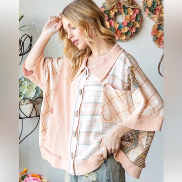 Oli & Hali | Tops | 38 Oli Hali Orange And White Oversized Button Down ...